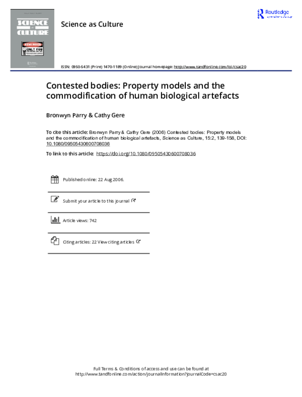 (PDF) Contested bodies: Property models and the commodification of ...