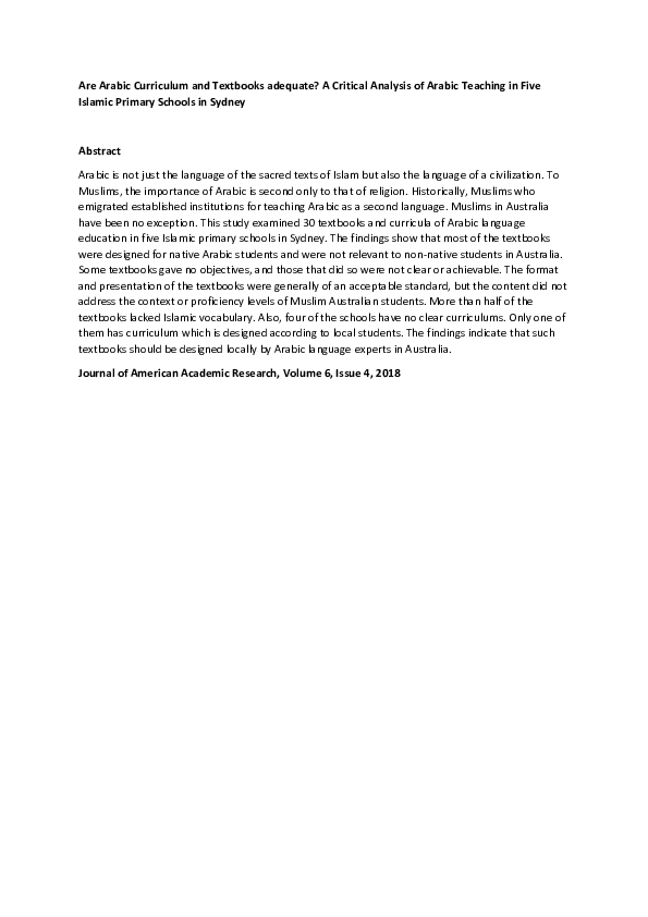 (DOC) Are Arabic Curriculum and Textbooks adequate? A Critical Analysis ...