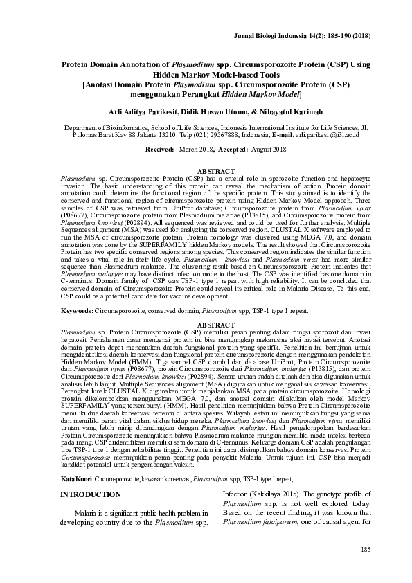 (PDF) Protein Domain Annotation of Plasmodium spp. Circumsporozoite ...