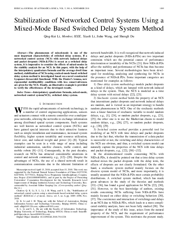 (PDF) Stabilization of Networked Control Systems Using a Mixed-Mode Based Switched Delay System ...