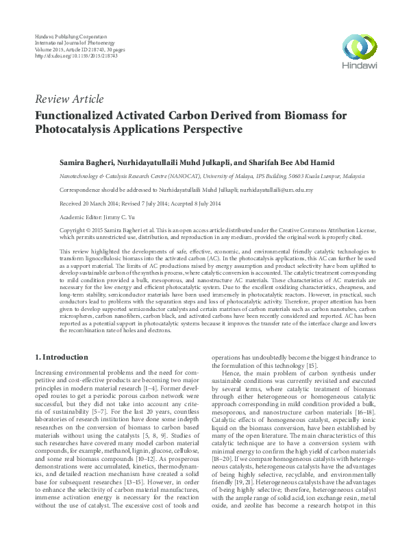 (PDF) Functionalized Activated Carbon Derived from Biomass for Photocatalysis Applications ...
