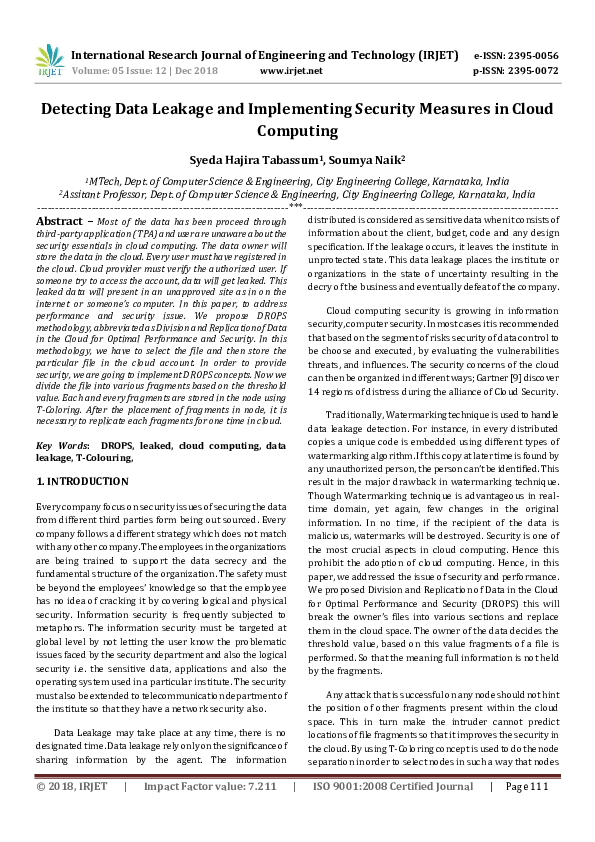 (PDF) IRJET-Detecting Data Leakage and Implementing Security Measures in Cloud Computing