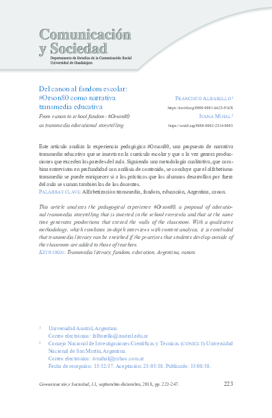 (PDF) Del canon al fandom escolar: #Orson80 como narrativa transmedia ...