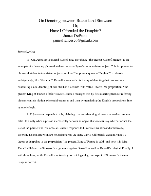 (PDF) On Denoting between Russell and Strawson Or, Have I Offended the ...