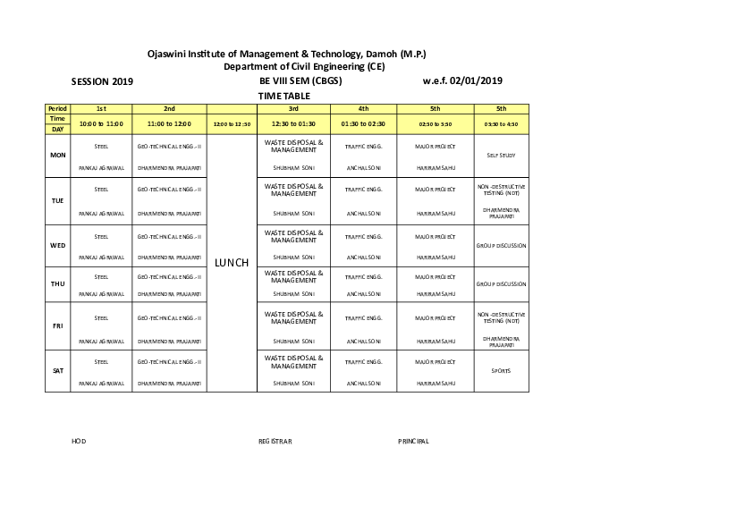 Time table Jan
