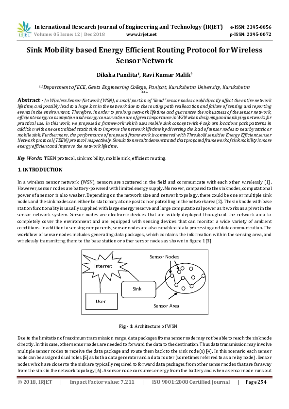 (PDF) IRJET-Sink Mobility based Energy Efficient Routing Protocol for Wireless Sensor Network