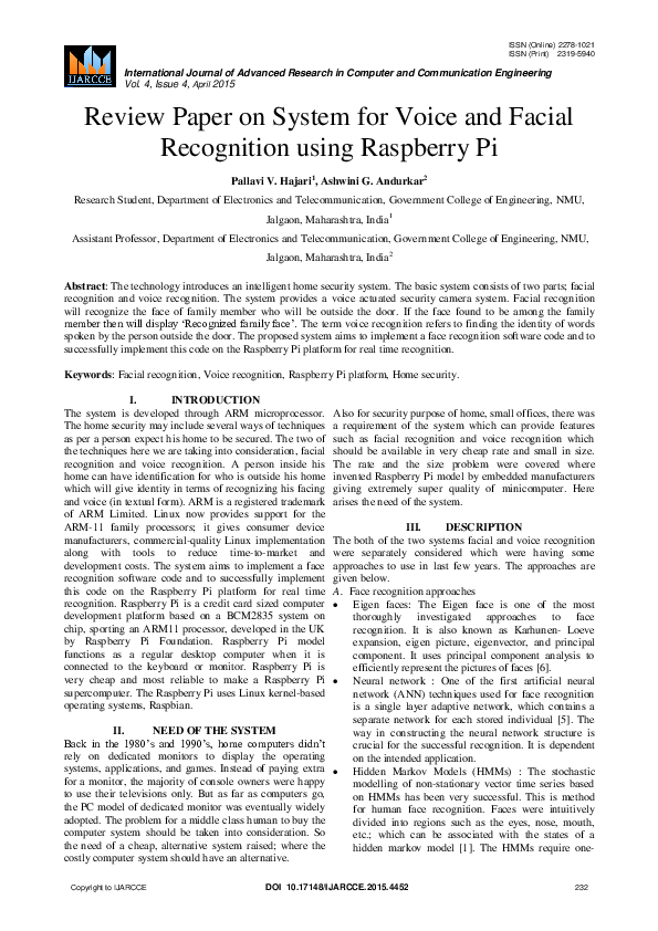 (PDF) Review Paper on System for Voice and Facial Recognition using ...