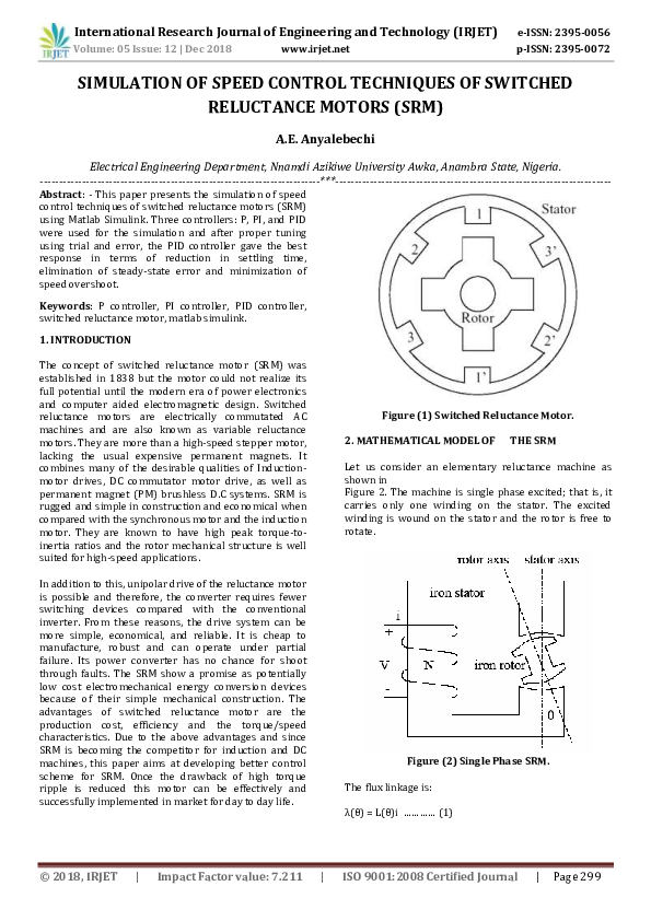 Pdf Irjet Simulation Of Speed Control Techniques Of Switched
