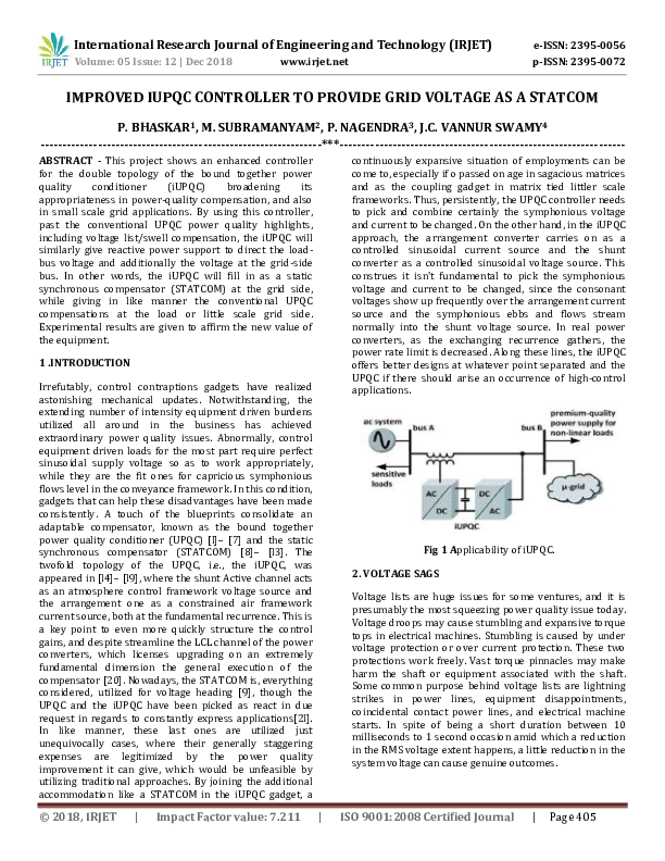 (PDF) IRJET-Improved IUPQC Controller to Provide Grid Voltage as a STATCOM