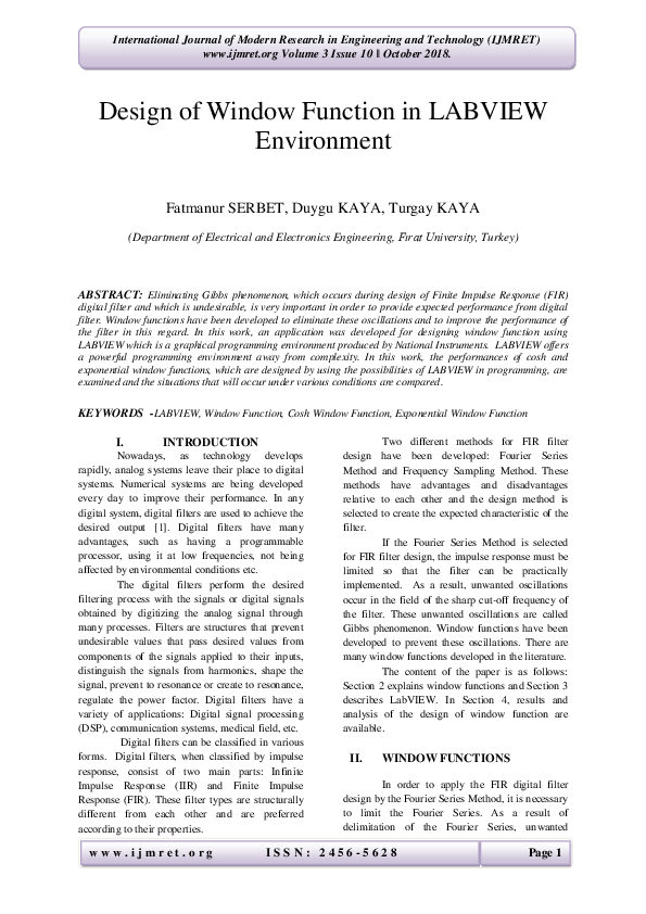 (PDF) LABVIEW Design of Window Functions in FIR Filters