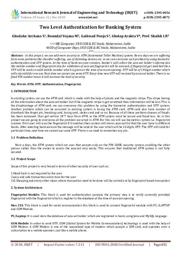 (PDF) IRJET-Two Level Authentication for Banking System