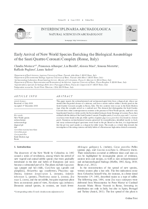 (PDF) Early Arrival of New World Species Enriching the Biological ...