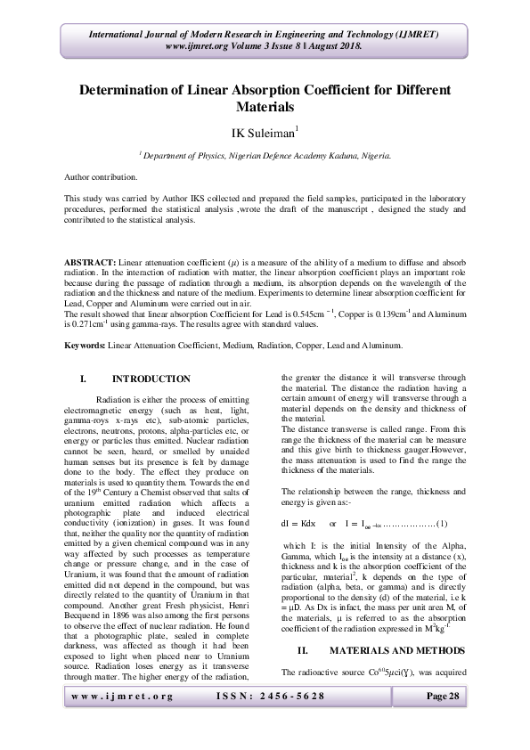 (PDF) Determination of Linear Absorption Coefficient for Different ...