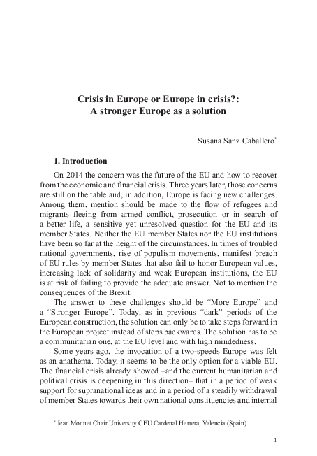 (PDF) Crisis in Europe or Europe in crisis?: A stronger Europe as a ...