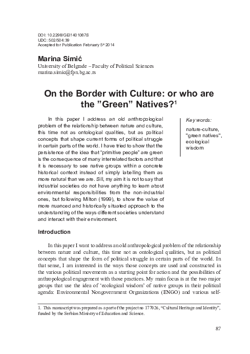 (PDF) Marina Simic - On the Border with Culture - Who are the Green ...