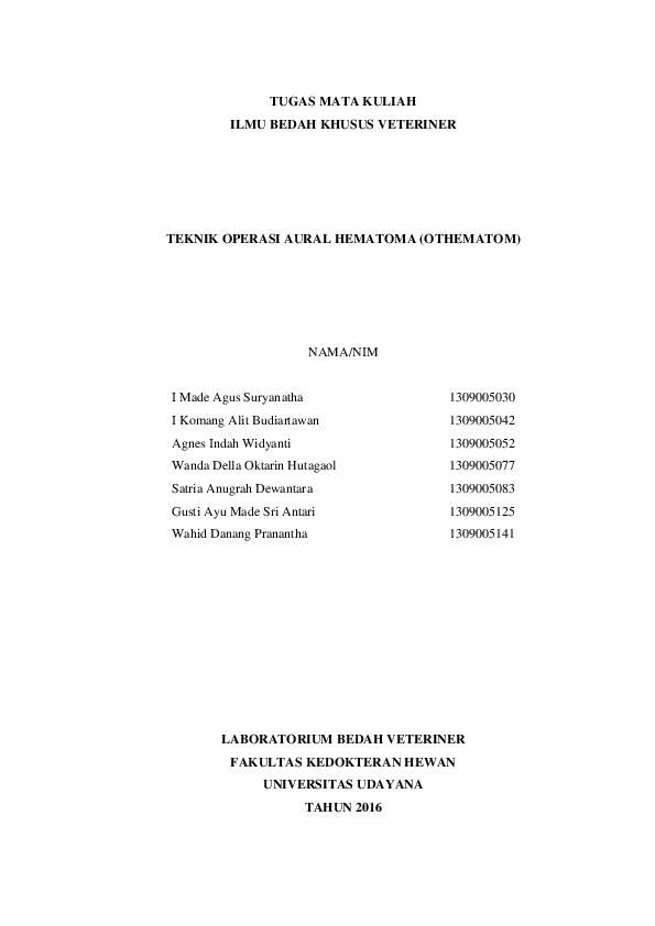 (PDF) TUGAS MATA KULIAH ILMU BEDAH KHUSUS VETERINER TEKNIK OPERASI ...