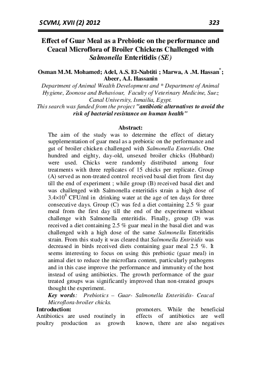(PDF) Effect of Guar Meal as a Prebiotic on the performance and Ceacal ...