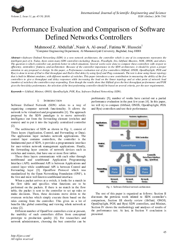 Pdf Performance Evaluation And Comparison Of Software Defined Networks Controllers Ijses