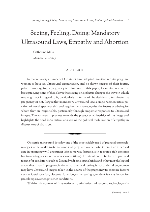 (PDF) Seeing, Feeling, Doing: Mandatory Ultrasound Laws, Empathy and Abortion