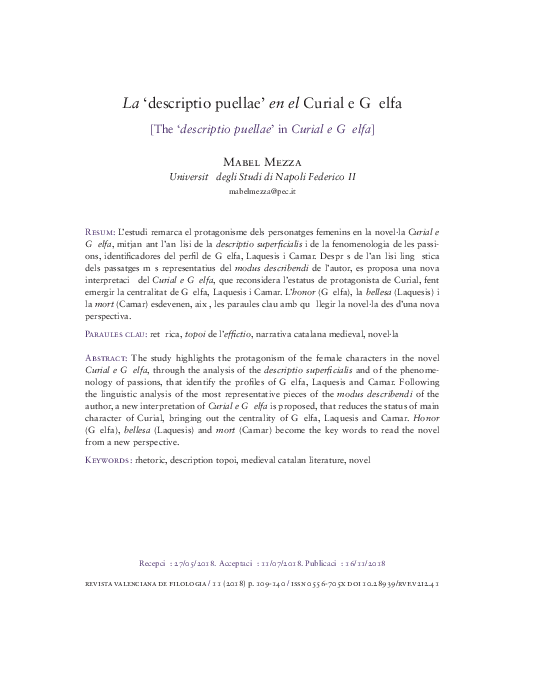 (PDF) La descriptio puellae en el Curial e Güelfa