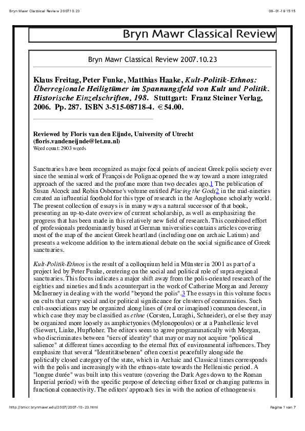 (PDF) van den Eijnde, F. 2007. Klaus Freitag, Peter Funke, Matthias ...