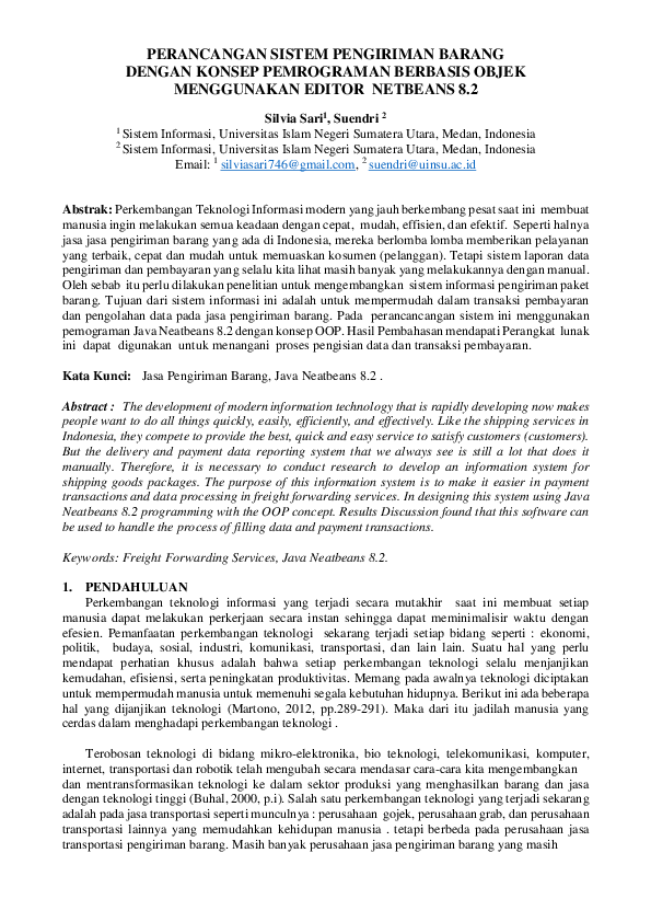 (PDF) PERANCANGAN SISTEM PENGIRIMAN BARANG DENGAN KONSEP PEMROGRAMAN BERBASIS OBJEK MENGGUNAKAN ...