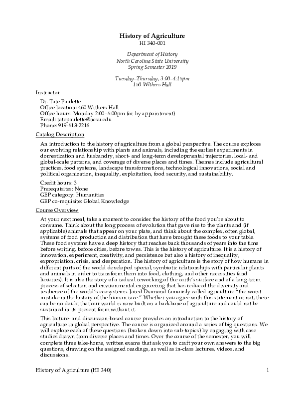 (PDF) History of Agriculture (syllabus, 2019)