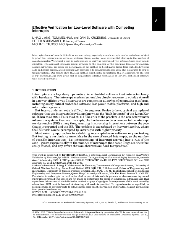 (PDF) Effective Verification for Low-Level Software with Competing Interrupts