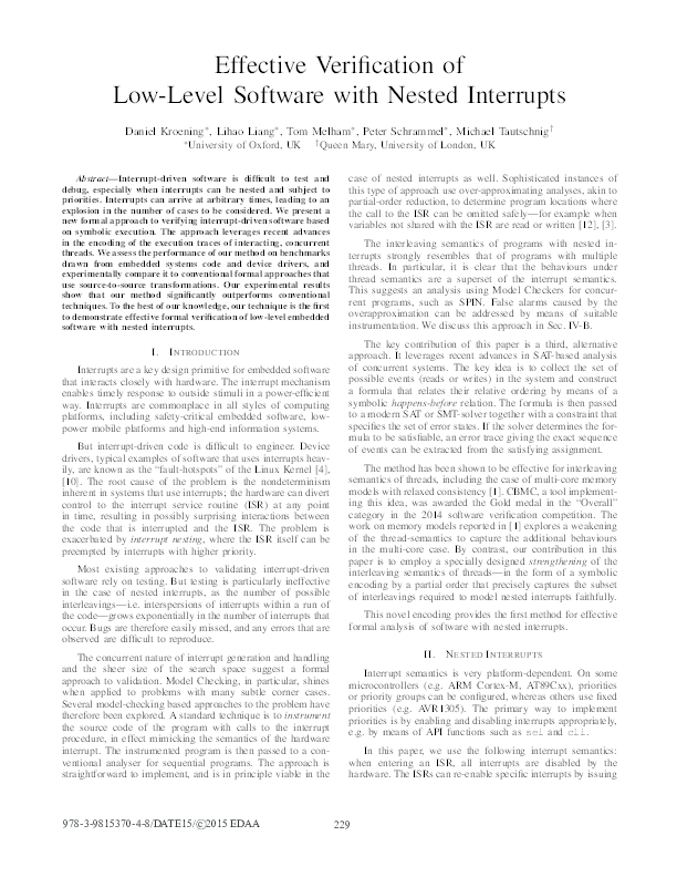 (PDF) Effective Verification of Low-Level Software with Nested Interrupts
