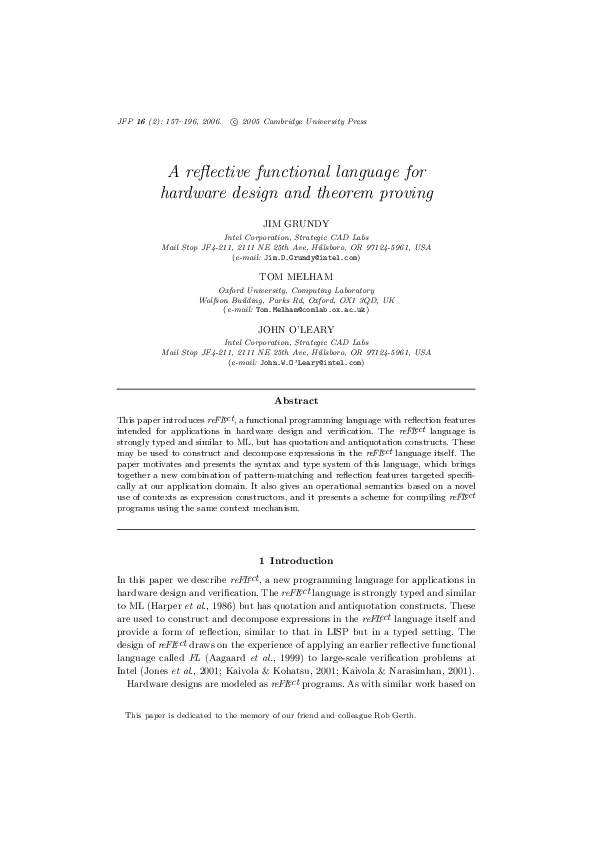 Pdf A Reflective Functional Language For Hardware Design And Theorem Proving