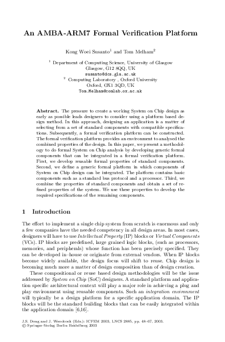 (PDF) An AMBA-ARM7 Formal Verification Platform | Tom Melham - Academia.edu