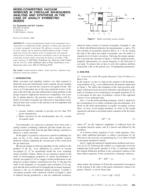 (PDF) Mode-converting vacuum windows in circular waveguides: Analysis ...