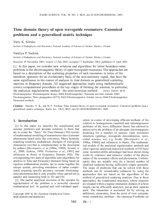 Pdf Time Domain Theory Of Open Waveguide Resonators Canonical Problems And A Generalized