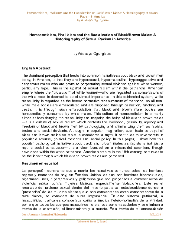 (PDF) Homoeroticism, Phallicism and the Racialization of Black/Brown ...