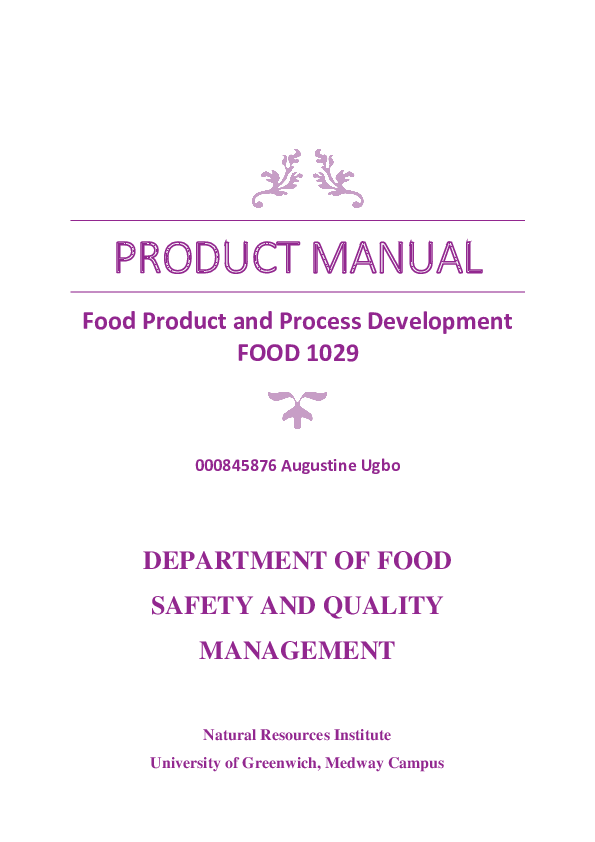 (DOC) Product Manual Food Product and Process Development