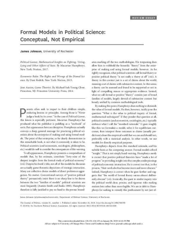(PDF) "Review Essay - Formal Models in Political Science: Conceptual ...