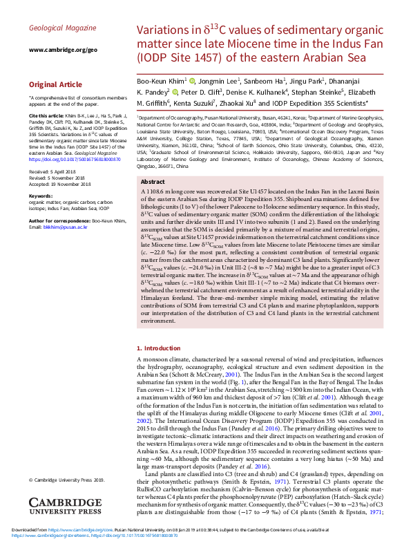 (PDF) Variations in δ13C values of sedimentary organic matter since ...
