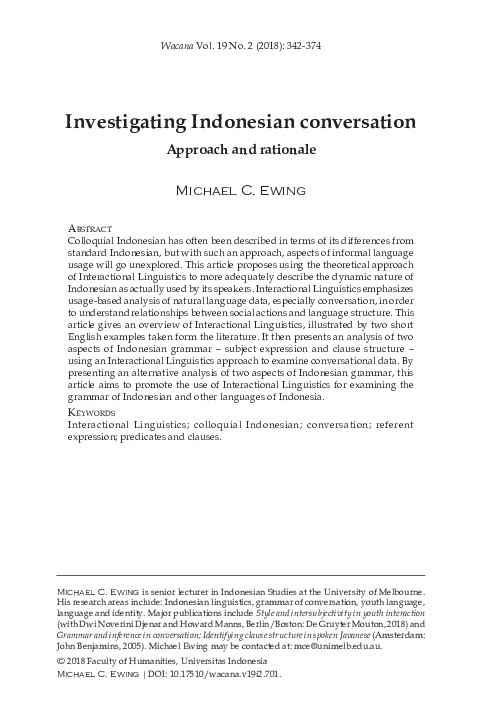 (PDF) Using Interactional Linguistics to Analyze Indonesian Conversation