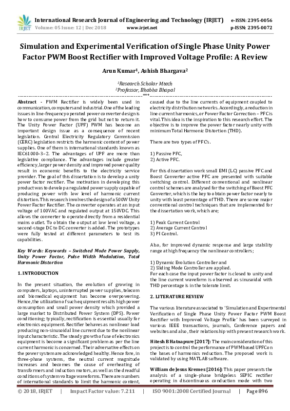 Pdf Irjet Simulation And Experimental Verification Of Single Phase