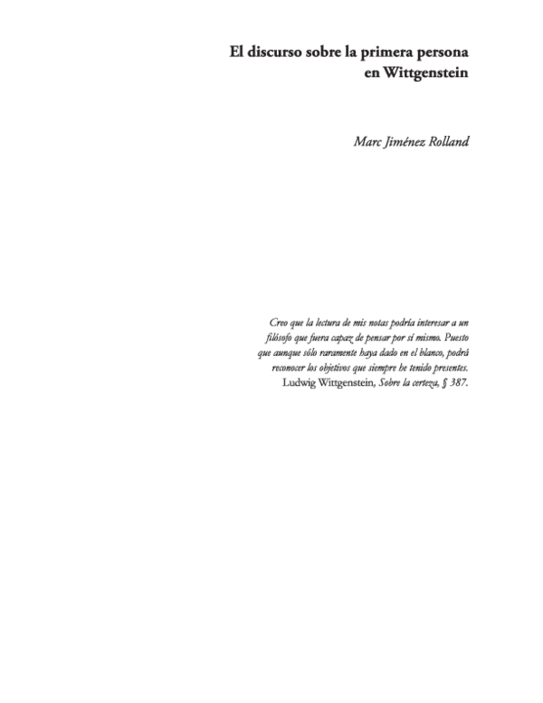 (PDF) El discurso sobre la primera persona en Wittgenstein