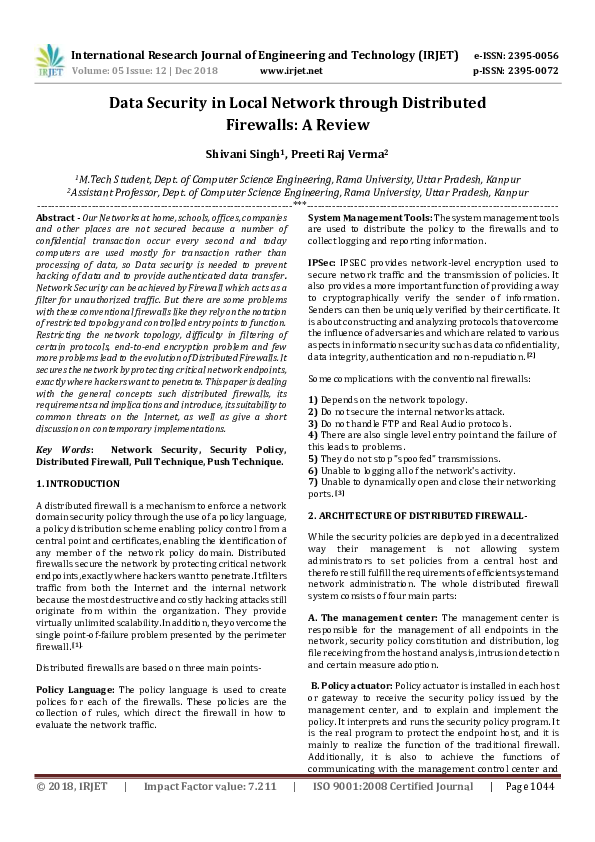 Pdf Irjet Data Security In Local Network Through Distributed Firewalls A Review