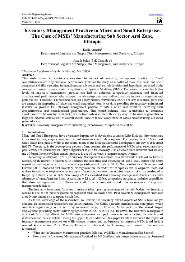 (PDF) Inventory Management Practice in Micro and Small Enterprise: The ...