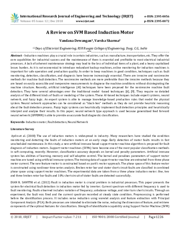 Pdf Irjet A Review On Svm Based Induction Motor Irjet Journal