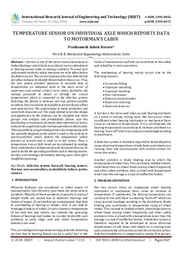 (PDF) IRJET- TEMPERATURE SENSOR ON INDIVIDUAL AXLE WHICH REPORTS DATA ...