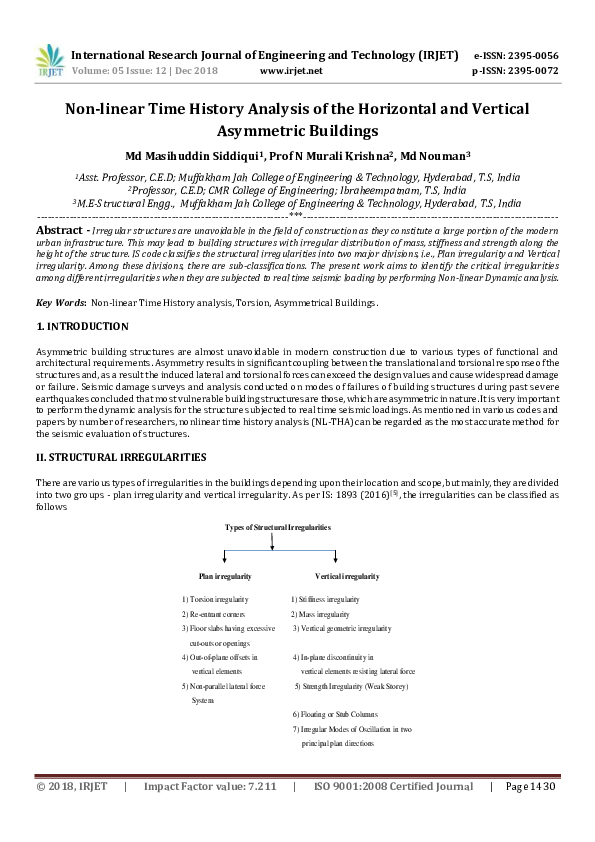(PDF) IRJET- Non-linear Time History Analysis of the Horizontal and Vertical Asymmetric Buildings