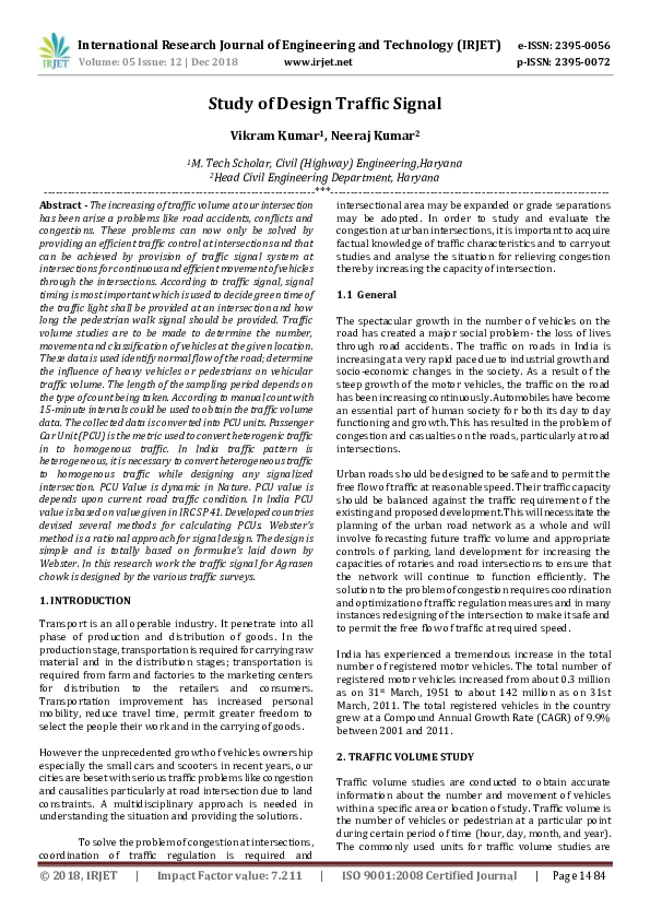 (PDF) IRJET- Study of Design Traffic Signal