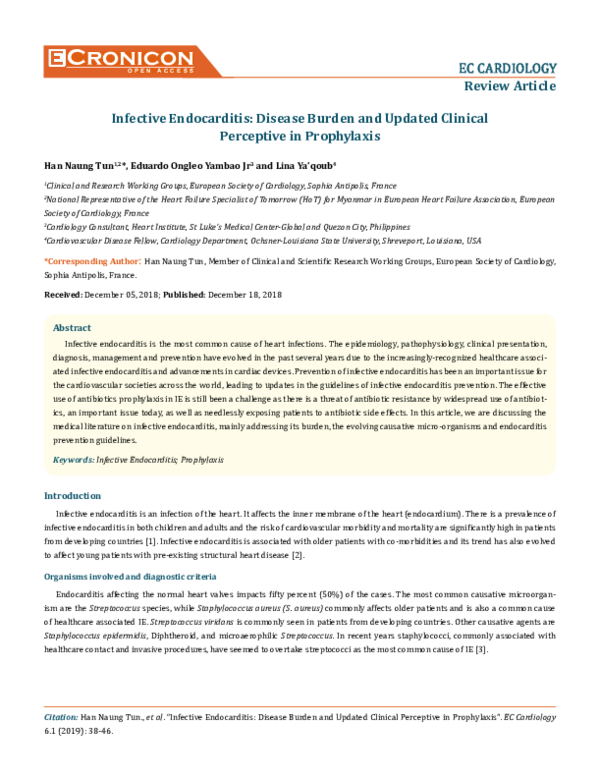 (PDF) EC CARDIOLOGY Review Article Infective Endocarditis: Disease ...