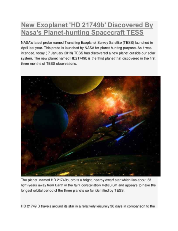 (PDF) New Exoplanet 'HD 21749b' Discovered By Nasa's Planet-hunting ...