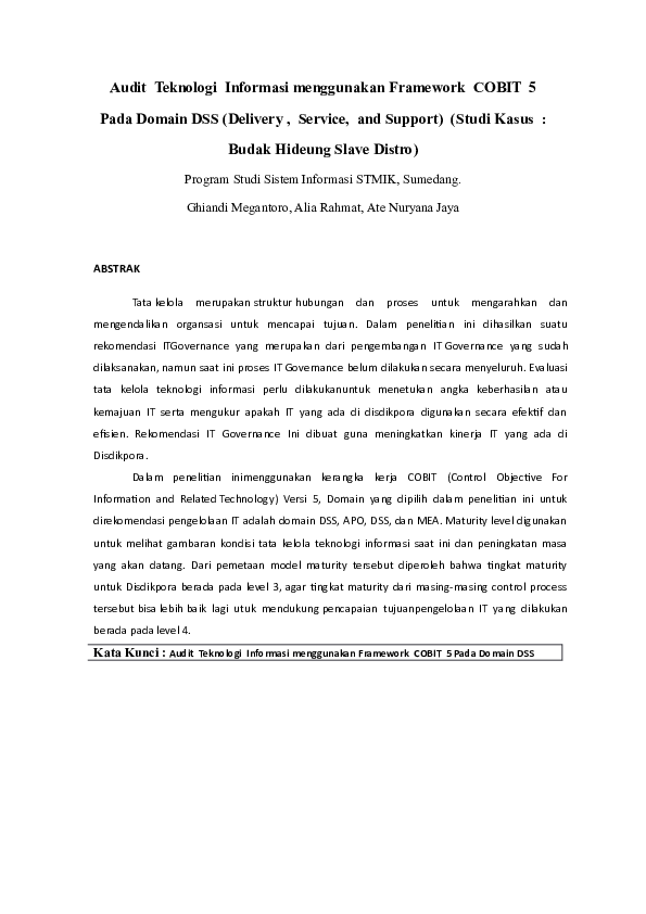 Doc Audit Teknologi Informasi Menggunakan Framework Cobit 5 Pada Domain Dss Delivery