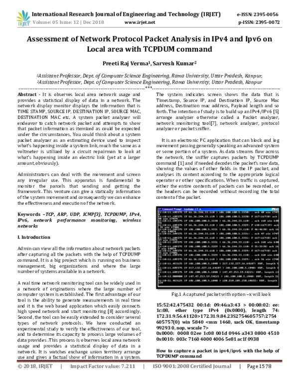 (PDF) IRJET-Assessment of Network Protocol Packet Analysis in IPV4 and IPV6 on Local Area with ...